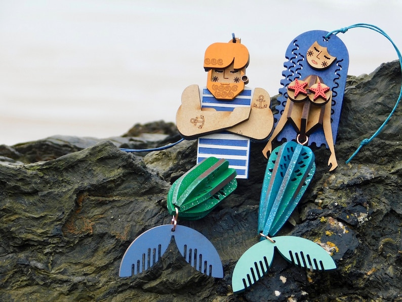 Mermaid Merman Mermate Merfolk Hanging Decorations, Laser Cut ...