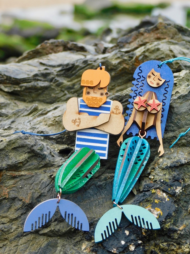 Mermaid Merman Mermate Merfolk Hanging Decorations, Laser Cut ...
