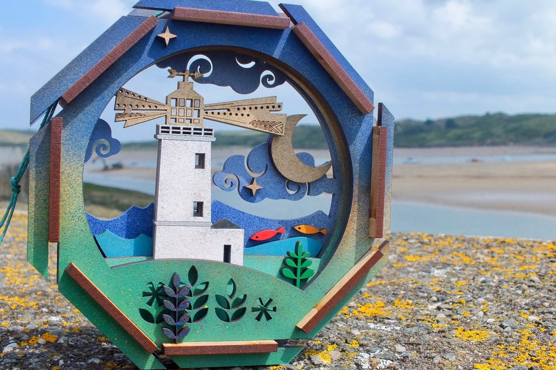 Lighthouse Diorama Octagon Cornwall Laser Cut Layered | Etsy