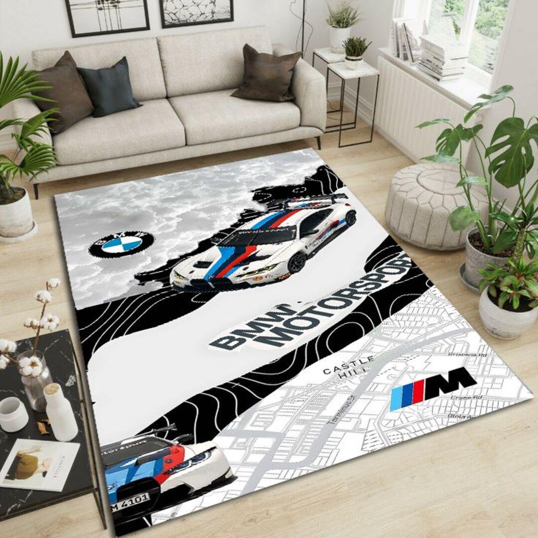 BMW Motorsport Racing Car Rug, Luxury Track Car Carpet, Performance ...