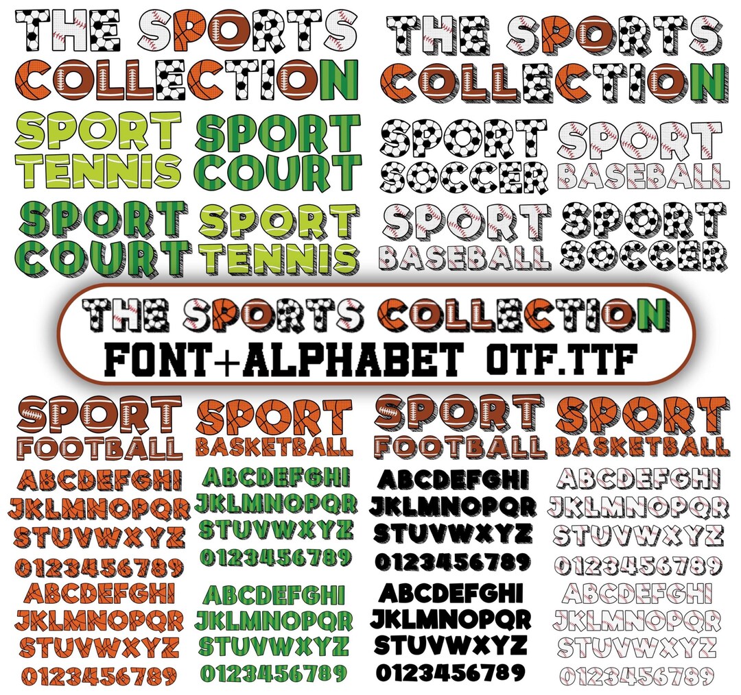 The Sports Collection Font & Alphabet Bundle | Soccer Football Tennis ...
