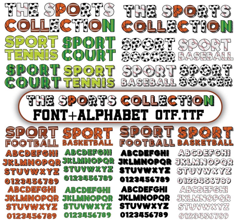 The Sports Collection Font & Alphabet Bundle | Soccer Football Tennis ...