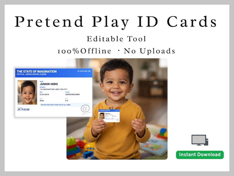 Printable Kids ID Card Maker | Offline Hero & Spy ID Template (digital ...