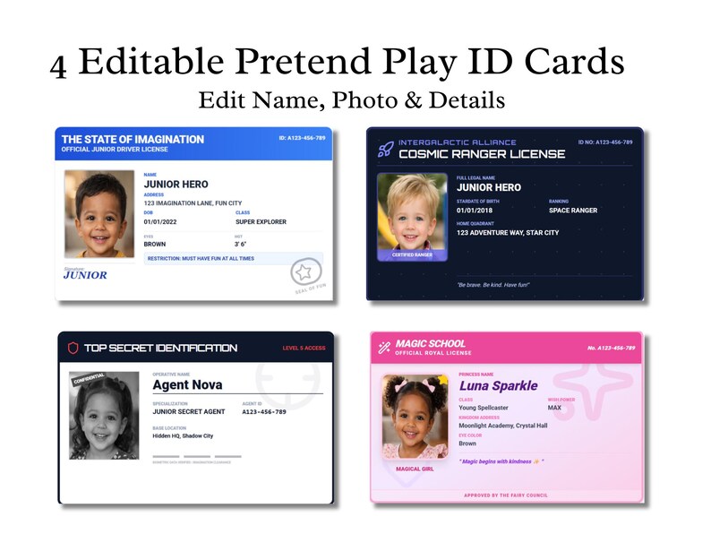 Printable Kids ID Card Maker | Offline Hero & Spy ID Template (digital ...