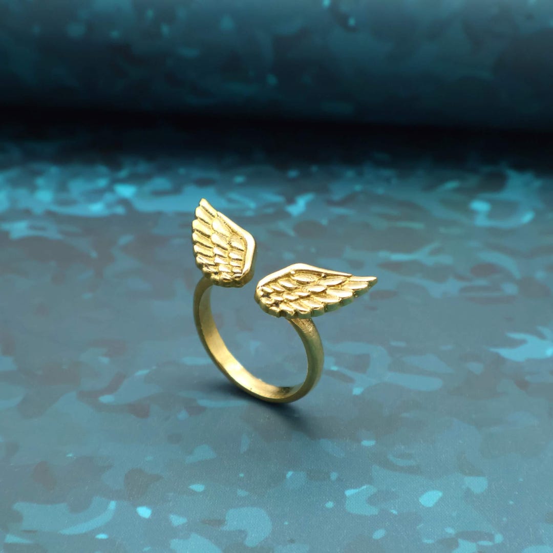 Gold Angel Wings Ring, Adjustable Open Wing Ring, Minimalist Gold ...