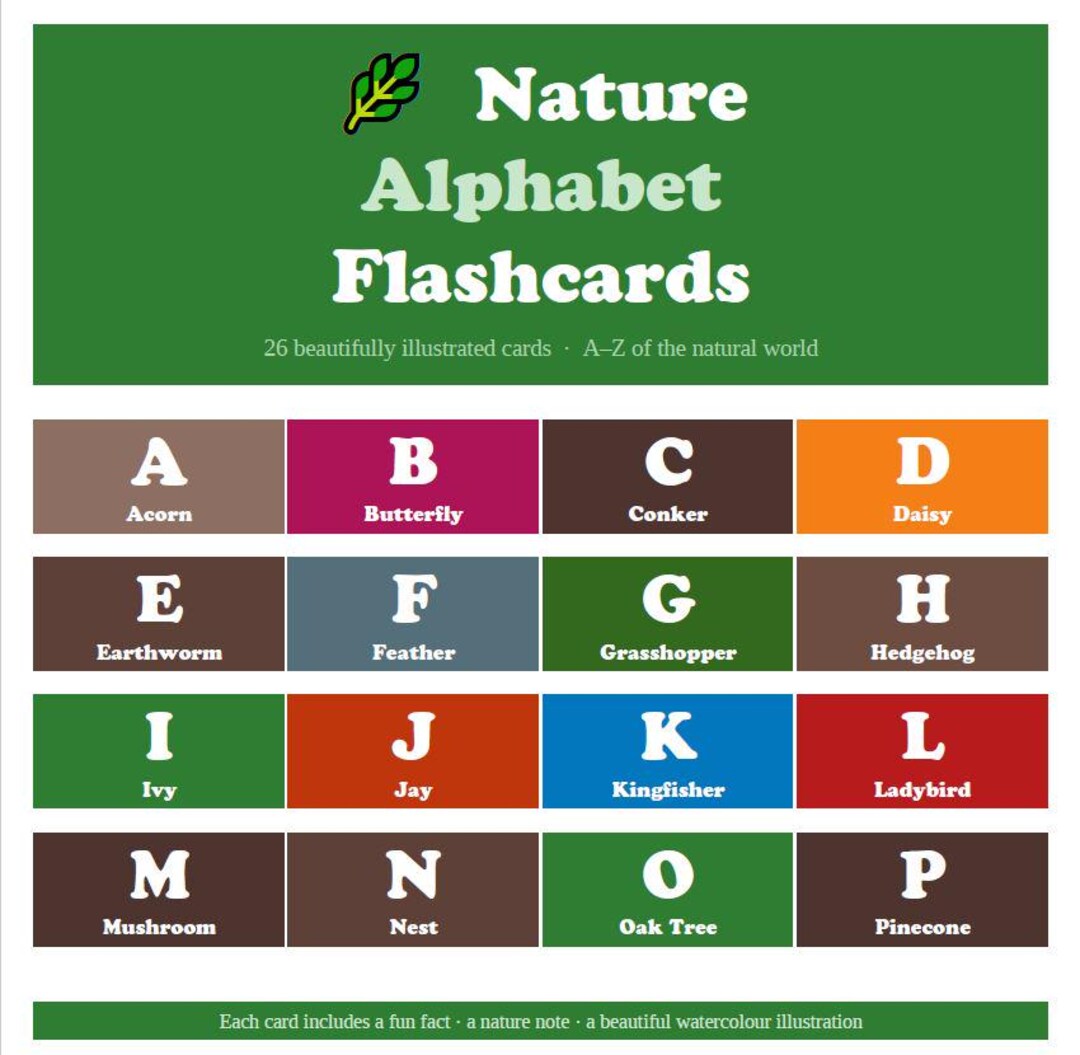 Nature Alphabet Flashcards – A-Z Nature Cards, Fun Facts (digital ...