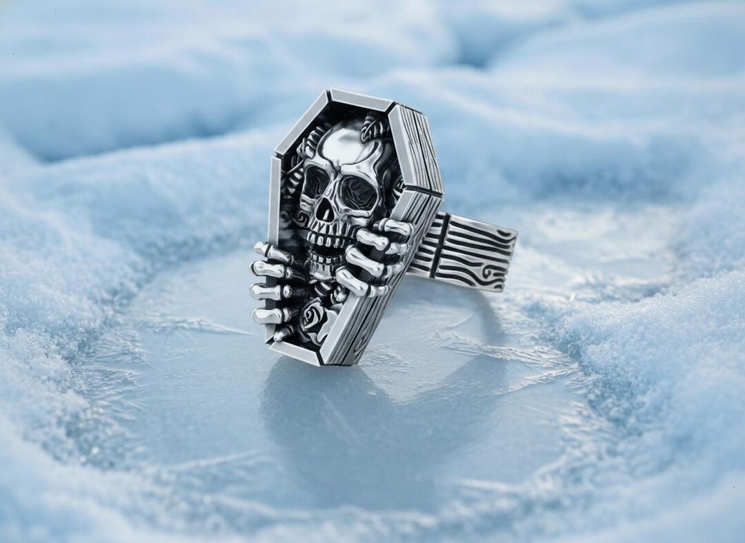 Skull Coffin Ring, 925 Sterling Silver Memento Mori Jewelry ...