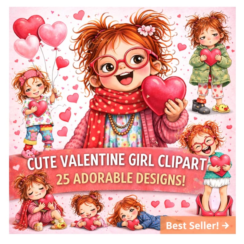 25 Whimsical Valentine Girl Clipart – Cute Watercolor Girls for Junk ...