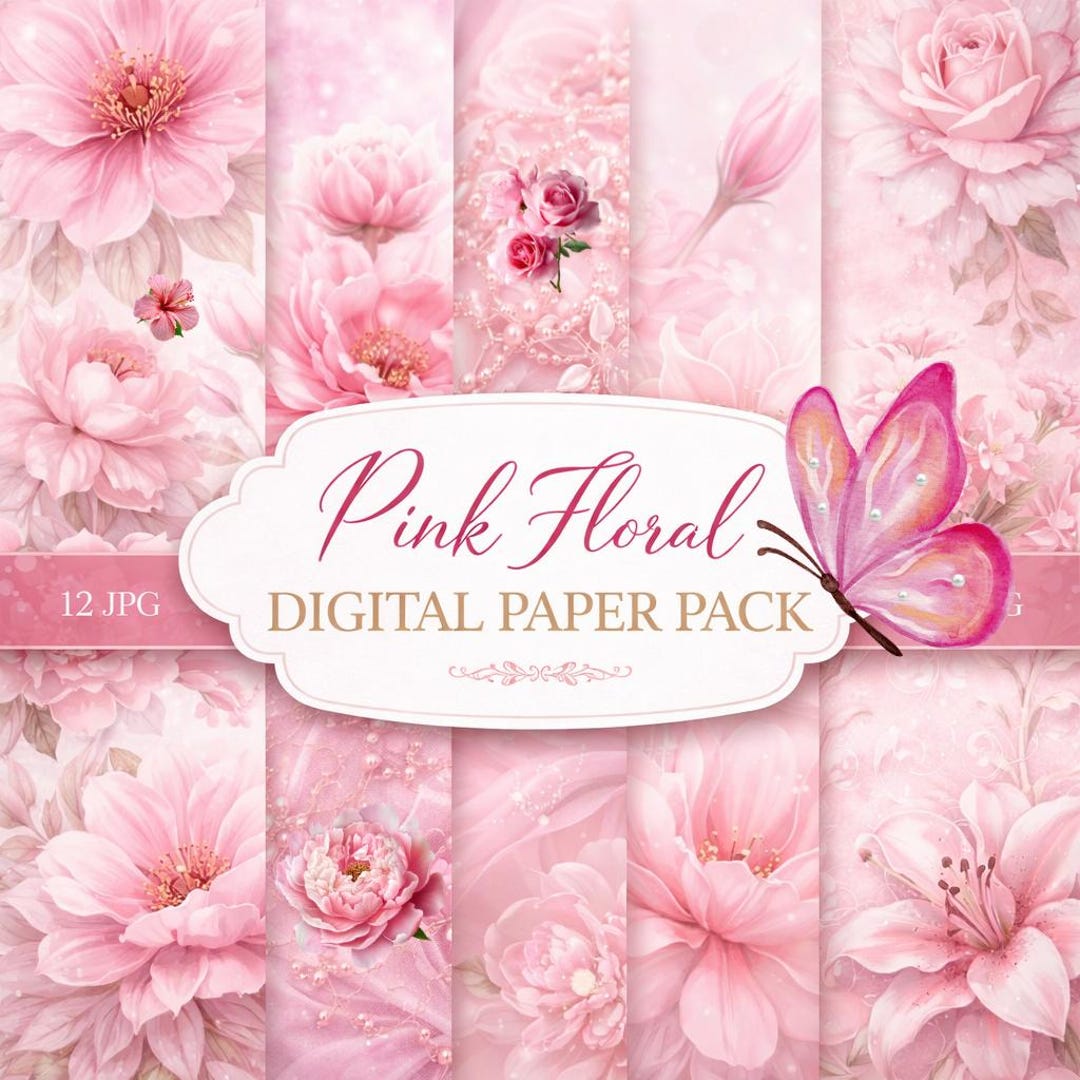 Pink Floral Digital Paper, Romantic Shabby Chic Backgrounds, Junk ...