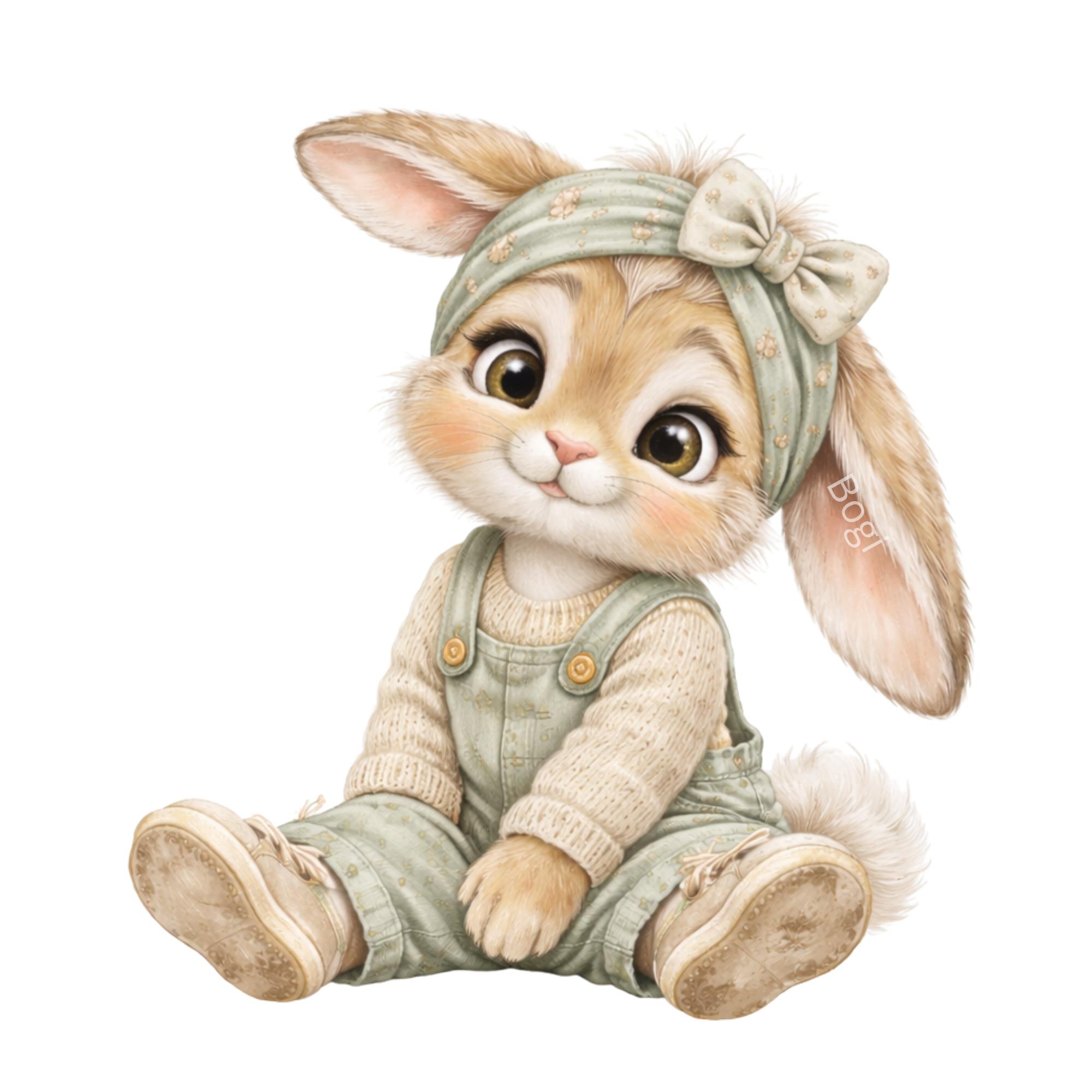Easter Bunny Clipart Bundle – 16 Cute Baby Rabbit PNG, Pastel ...
