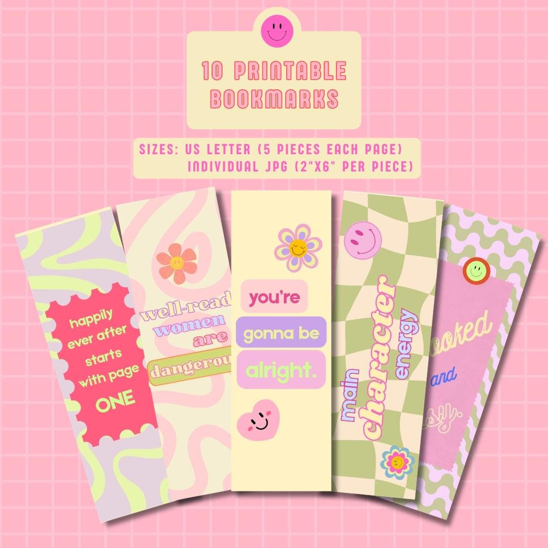 Retro Inspired Bookmarks Printable, Cute and Colorful Aesthetic Set of ...