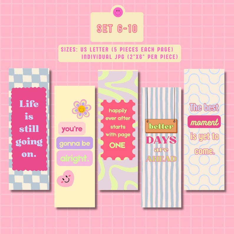 Retro Inspired Bookmarks Printable, Cute and Colorful Aesthetic Set of ...