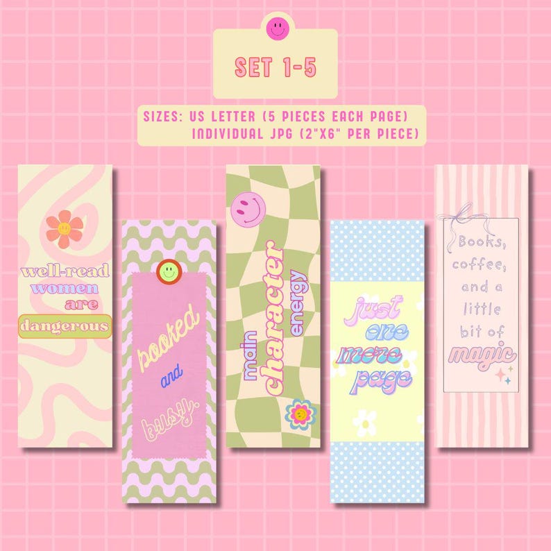 Retro Inspired Bookmarks Printable, Cute and Colorful Aesthetic Set of ...