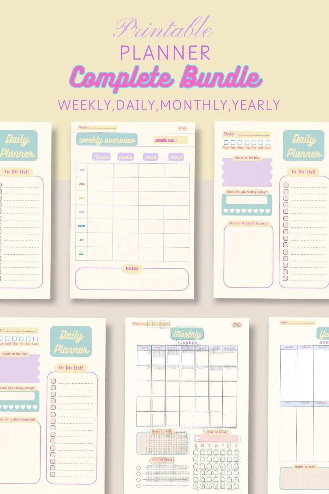 Printable Planner Bundle – Yearly, Monthly, Weekly, Daily Pages ...