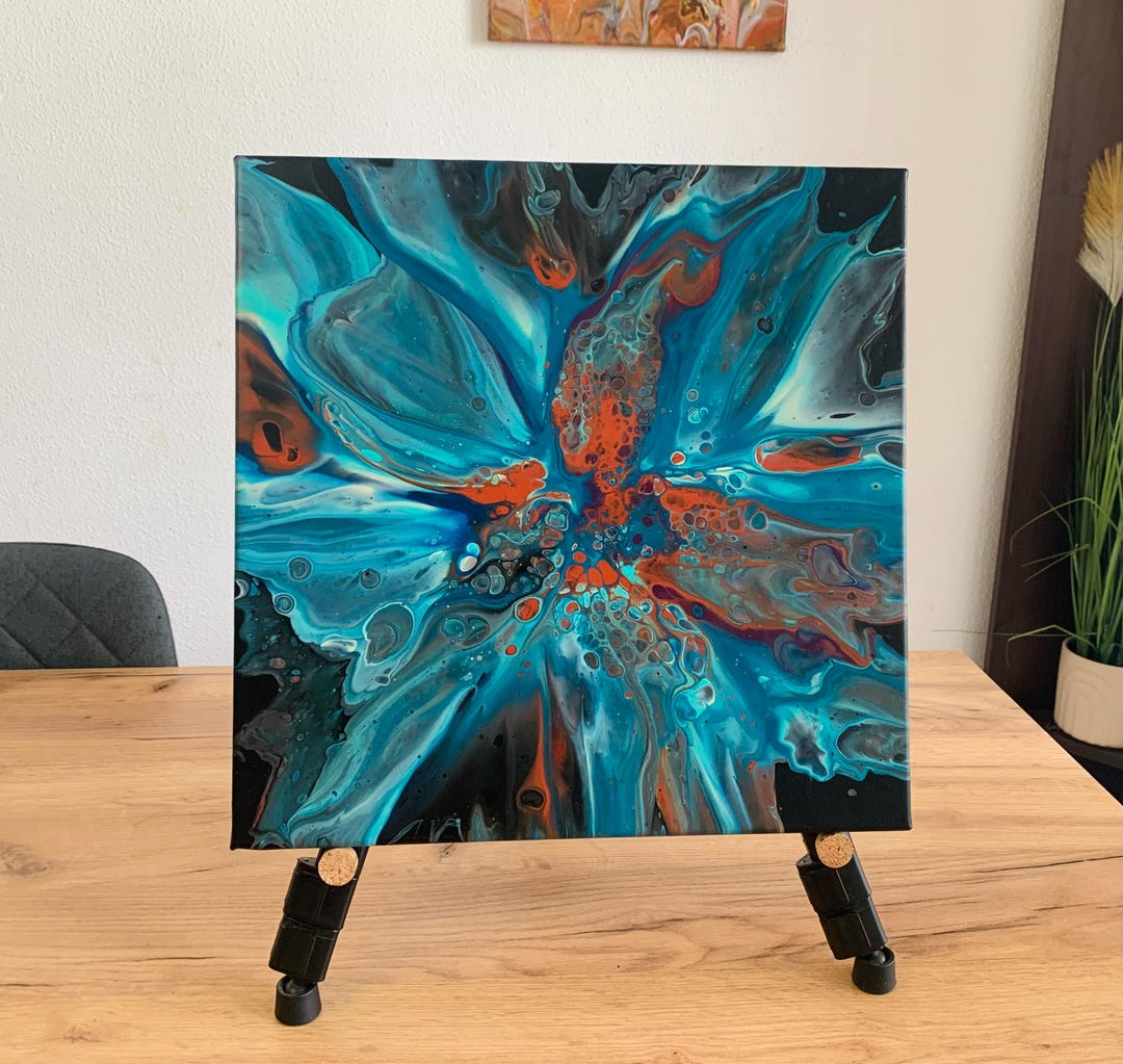 Acrylic Pour Painting Abstract Wall Art, Fluid Art Canvas, Blue Orange ...