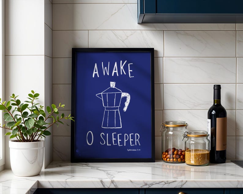 Awake O Sleeper Print Digital Download, Funny Christian Coffee Kitchen ...
