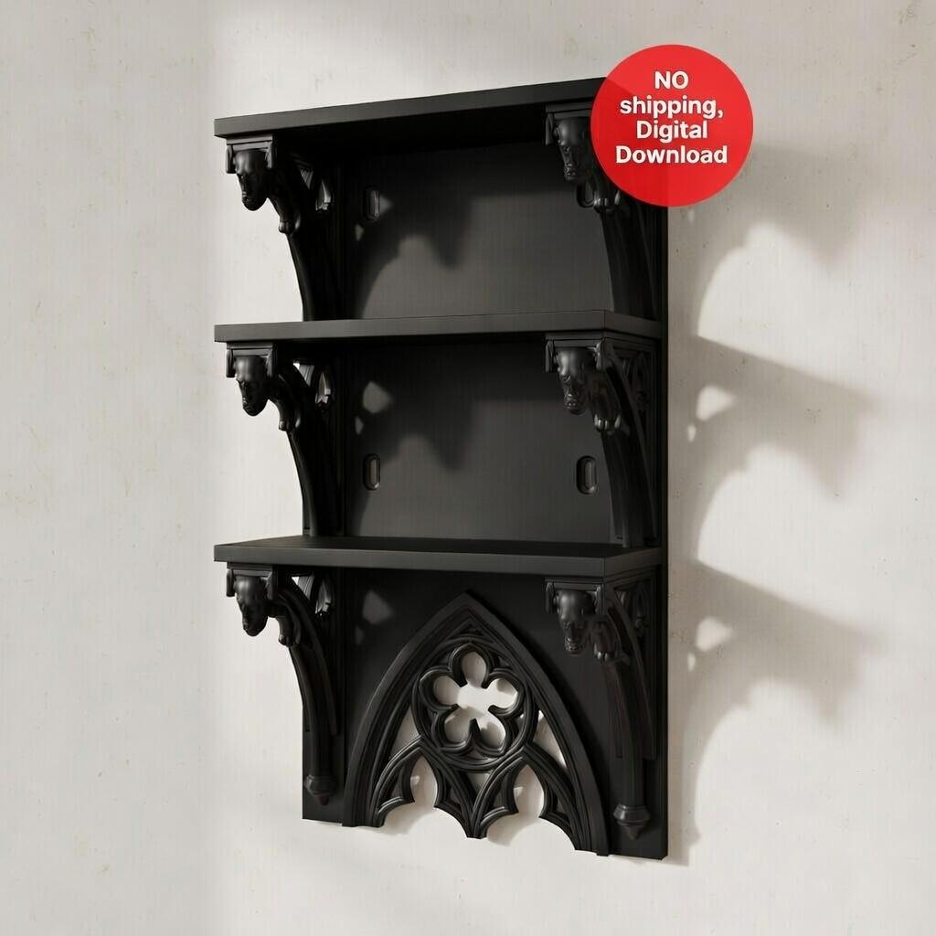 Gothic Shelf Decor STL File, Cathedral Wall Shelf STL, Victorian Gothic ...