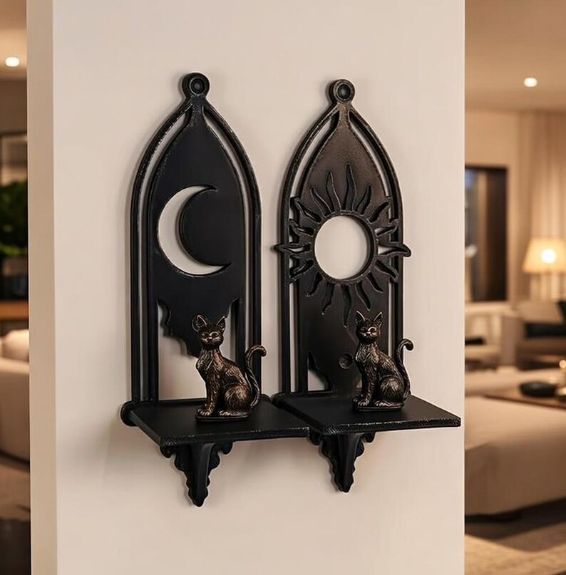 Gothic Wall Shelf STL File, Gothic Home Decors 3D Print Model, Moon&sun ...