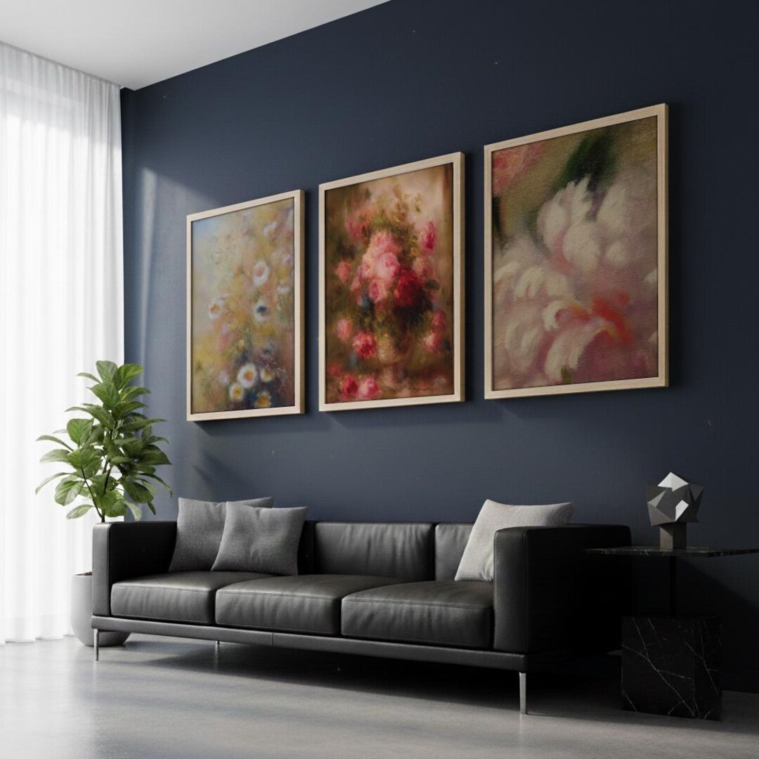 Set of 3 Impressionist Floral Art Prints | Romantic Pink Rose Oil ...