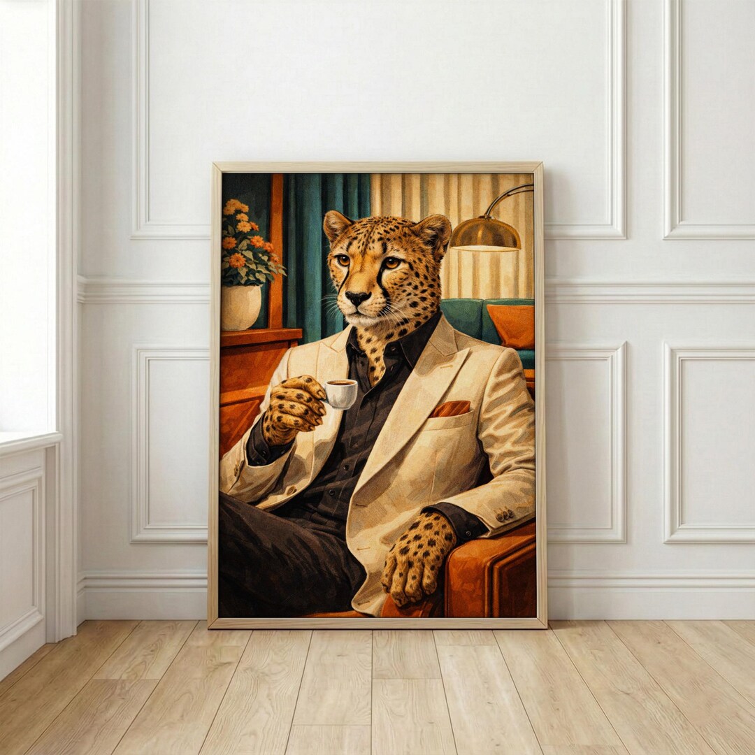 Cheetah in Suit Art Print | Anthropomorphic Animal Poster | Surreal ...