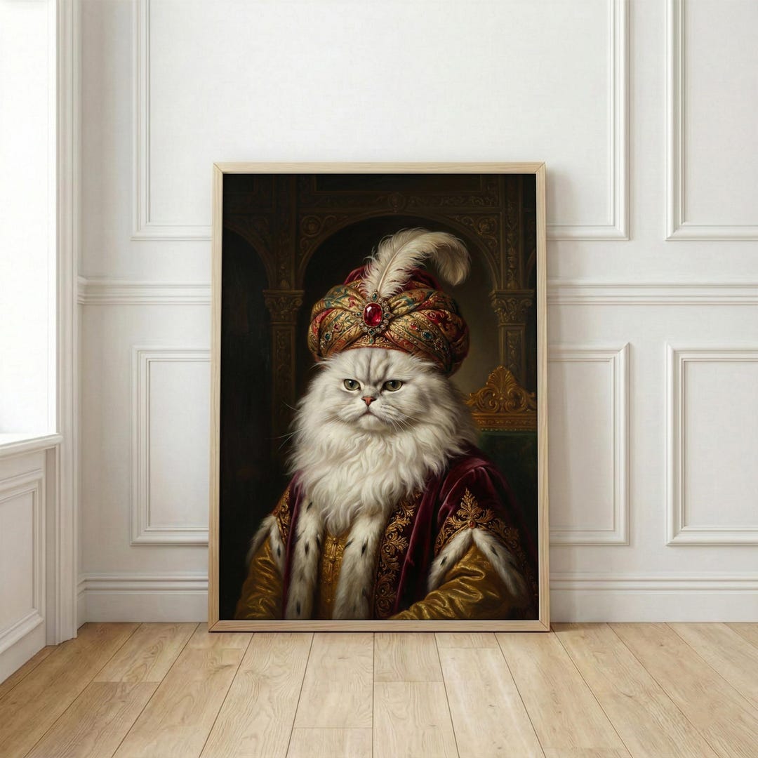 Royal Cat Portrait Art Print | Ottoman Sultan Poster | Funny Animal ...