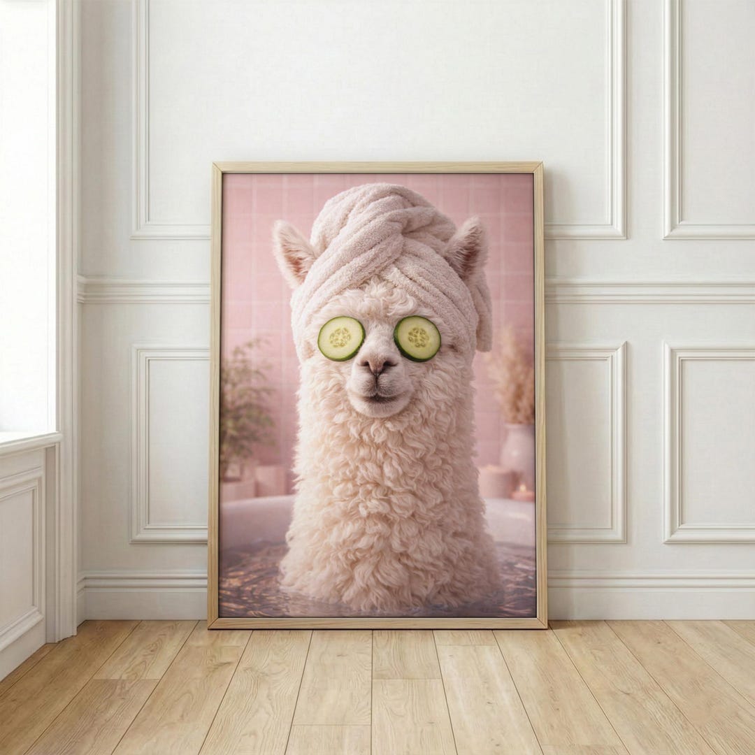 Funny Llama Bathroom Art | Cute Alpaca Print | Pink Spa Decor | Animal ...