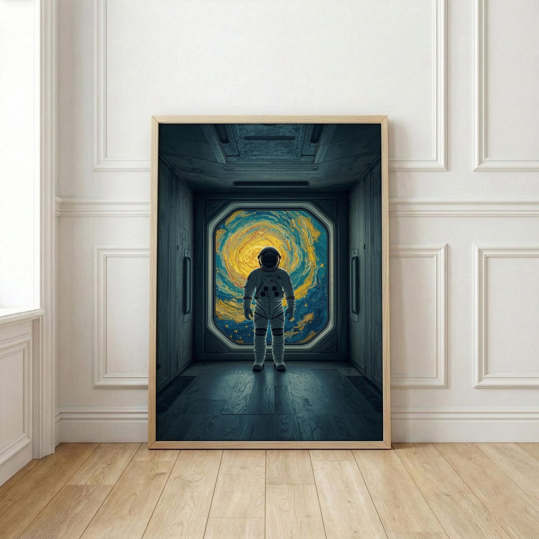 Van Gogh Starry Night Astronaut Art Print | Surreal Space Window Poster ...