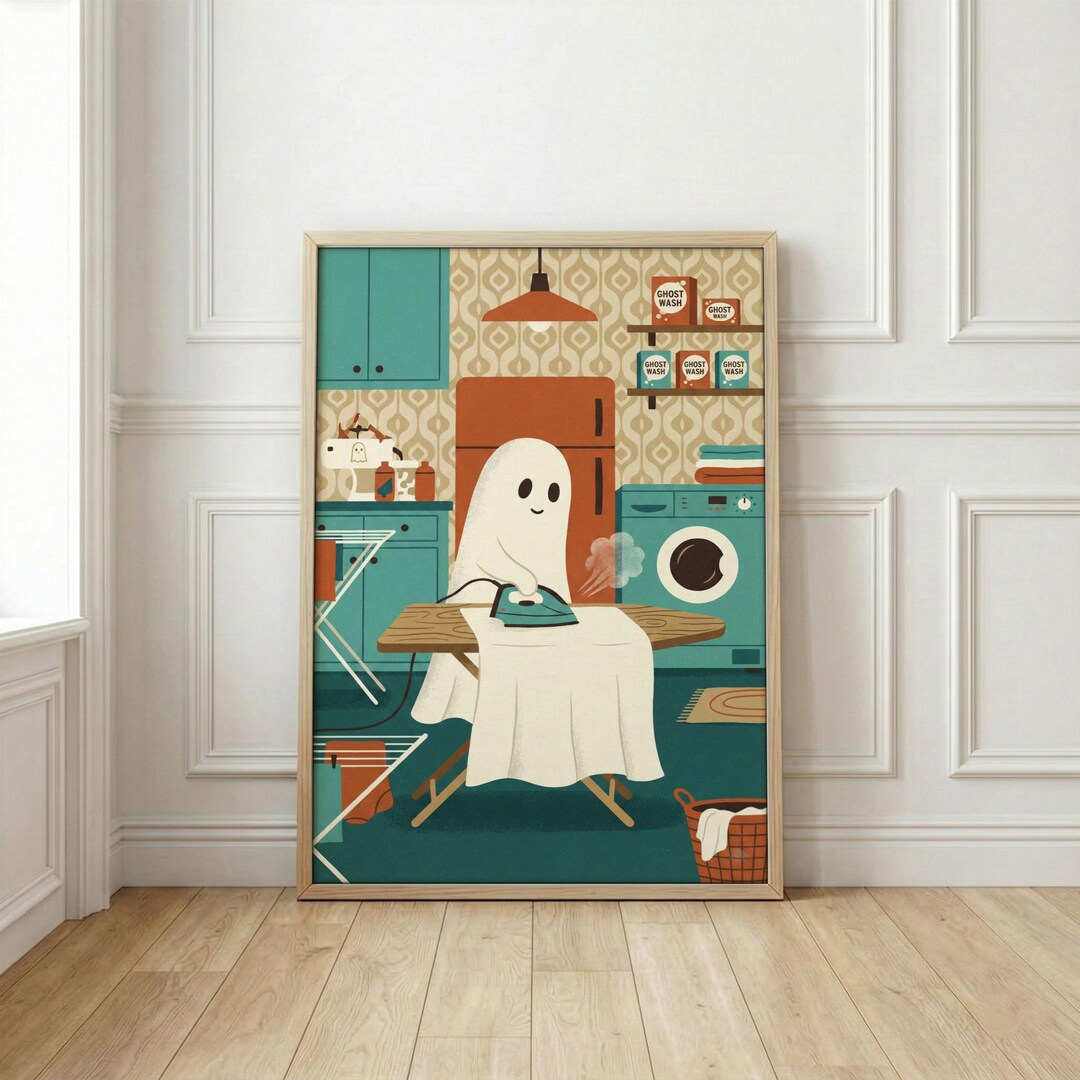Funny Ghost Laundry Room Art Print | Retro Mid Century Utility Decor ...