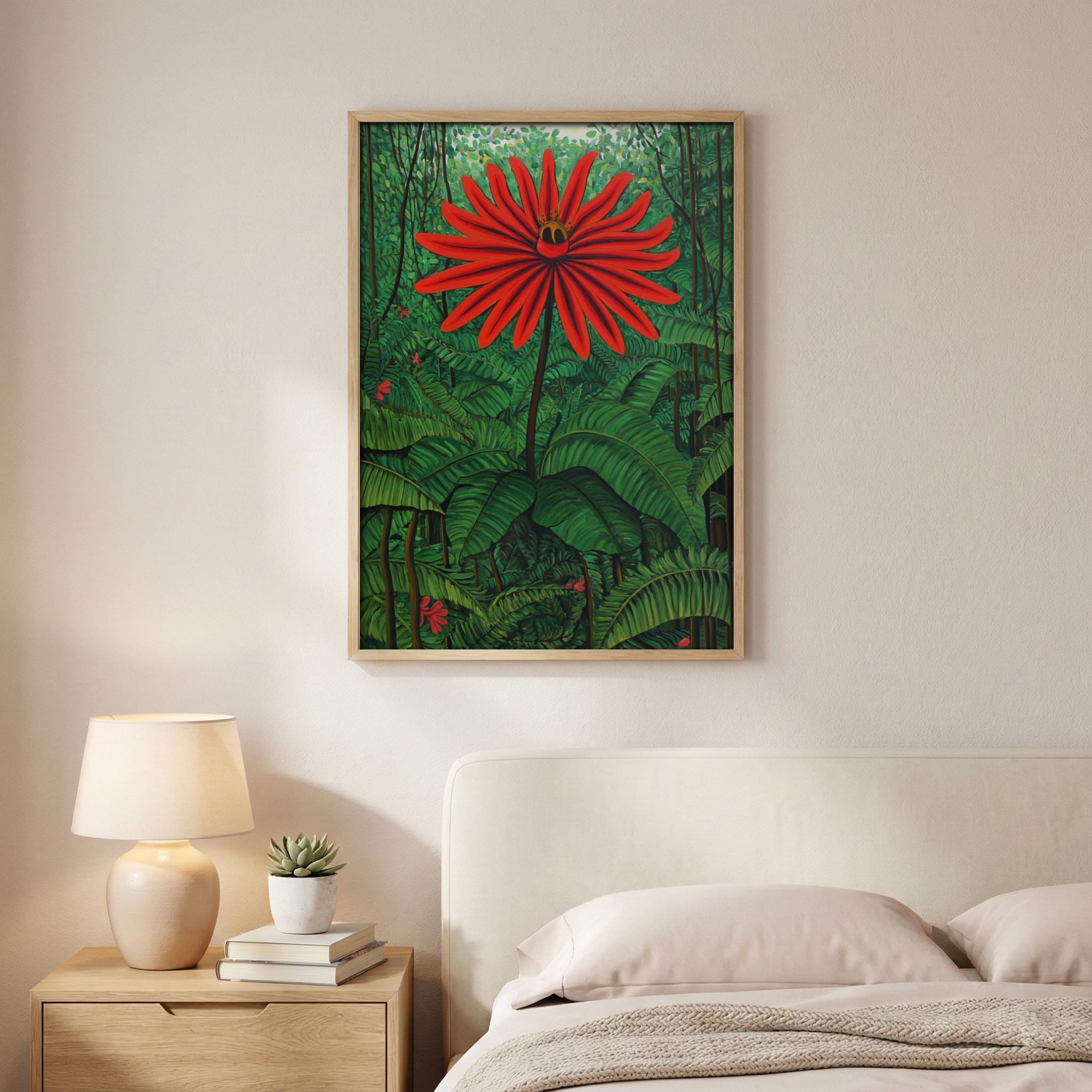 Henri Rousseau Style Jungle Art | Giant Red Flower Print, Tropical ...