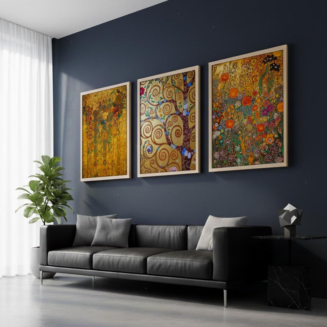 Set of 3 Gustav Klimt Style Art Prints | Tree of Life Gold Poster ...