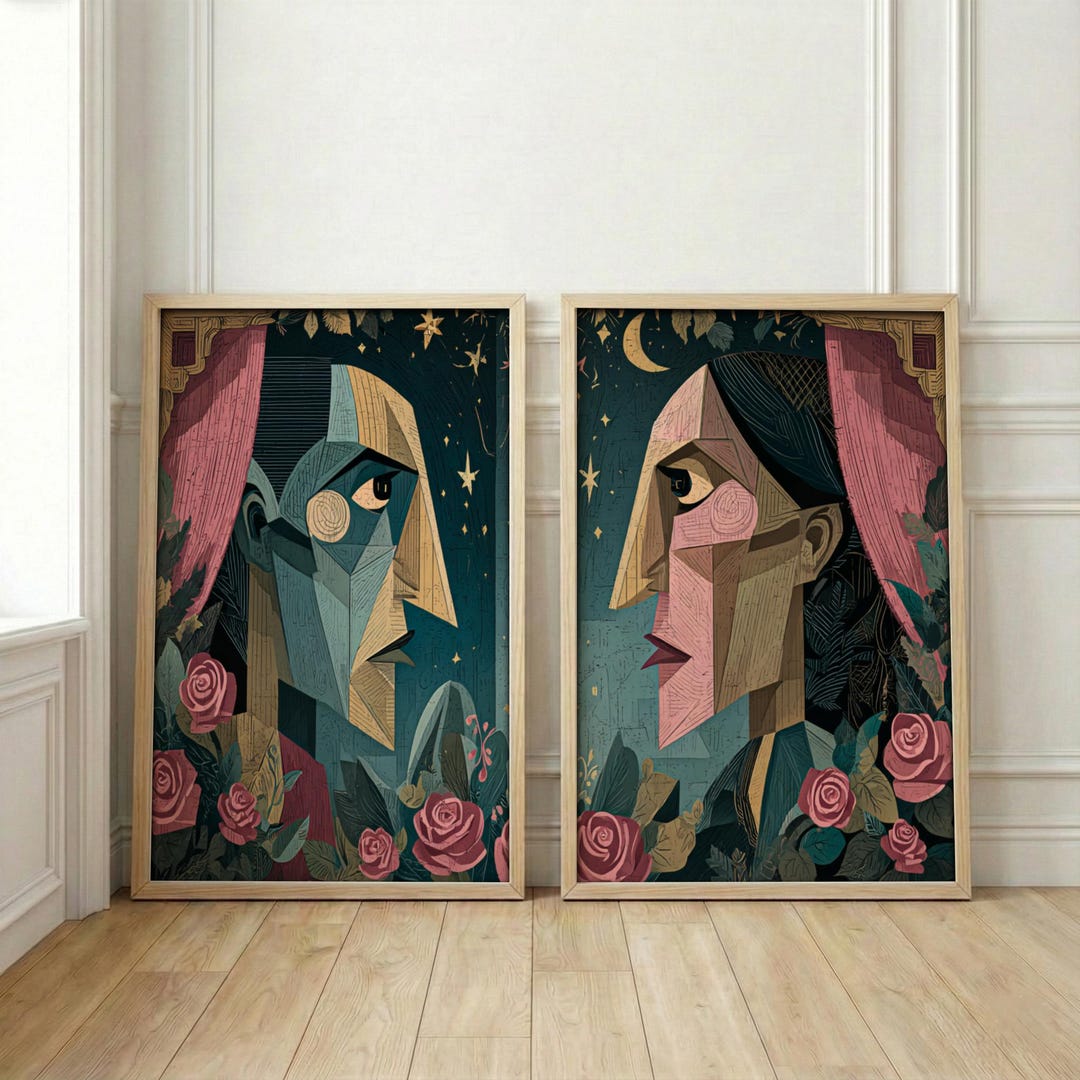 Cubist Lovers Set of 2 Prints | Picasso Style Couple Art | Abstract ...