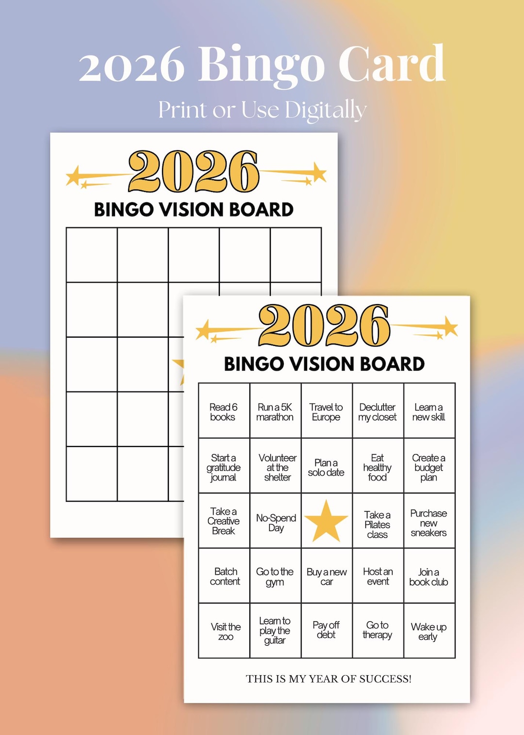 Vision Board Bingo Digital Vision Board Printable Vision Board New Year ...