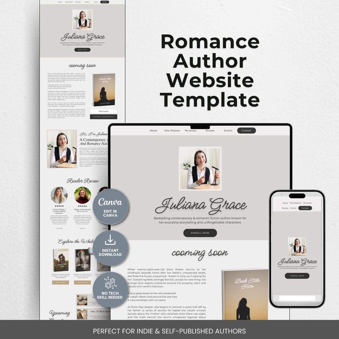 Romance Author Website Template Editable Canva Website for Indie ...
