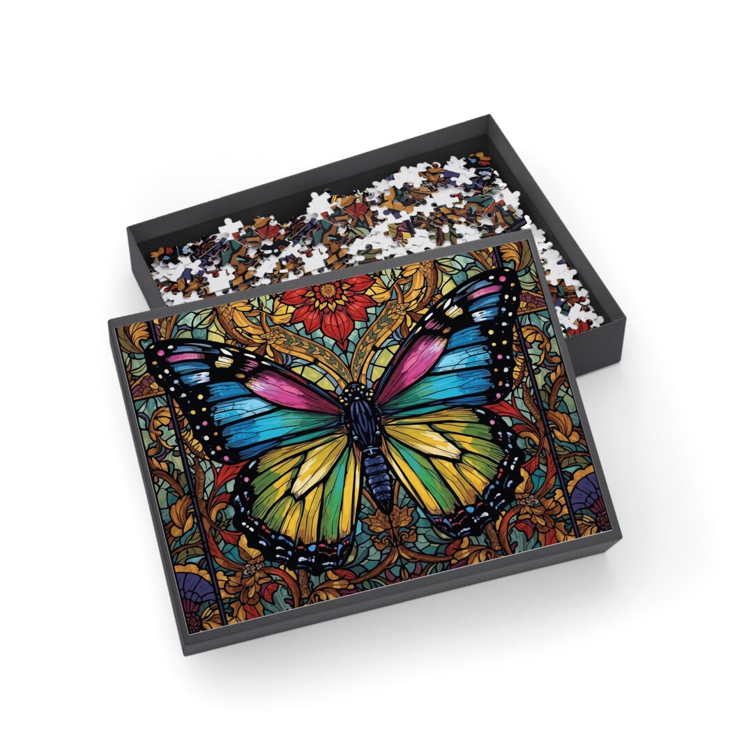 Stained Glass Butterfly Jigsaw Puzzle, Vibrant Monarch Art, Colorful ...
