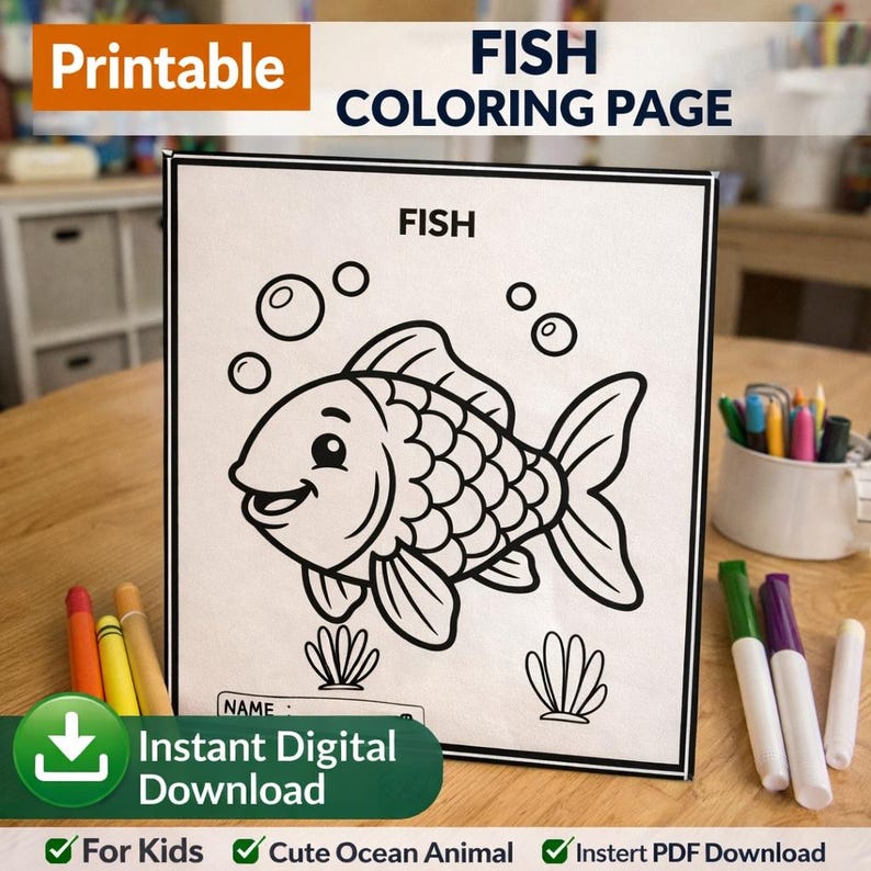 Printable Fish Coloring Page for Kids Ocean Animal Coloring Activity ...