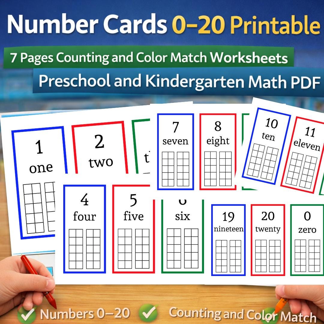 Color Match Counting Worksheets, 0-20 Number Cards Printable - Etsy ...