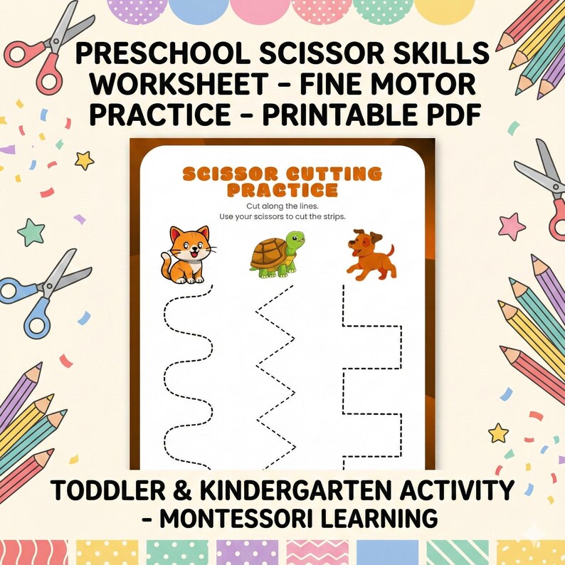 Scissor Cutting Practice Worksheet for Preschool Kids - Etsy