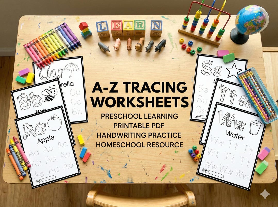 Alphabet Tracing A to Z Black and White Printable Worksheets - Etsy
