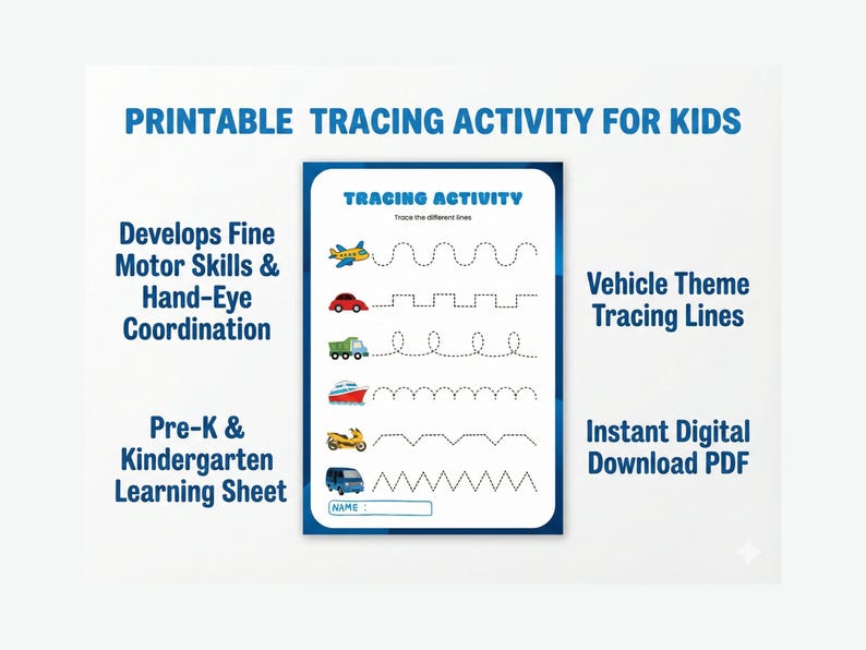 Tracing Activity for Kids Pre K and Kindergarten Fine Motor Skills PDF ...
