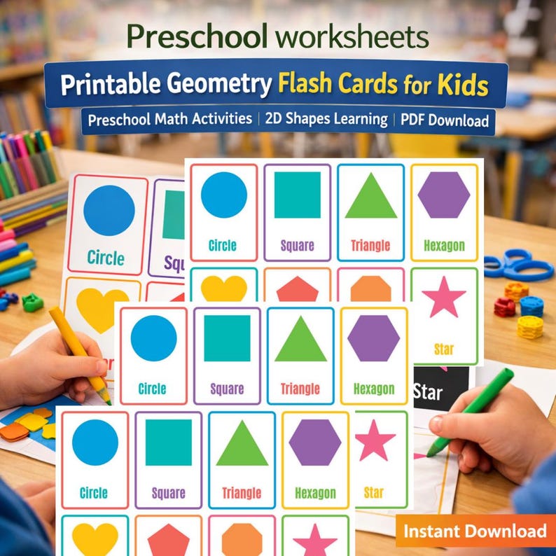 Geometry Flash Cards for Kids Preschool Math Worksheets 2D Figures PDF ...