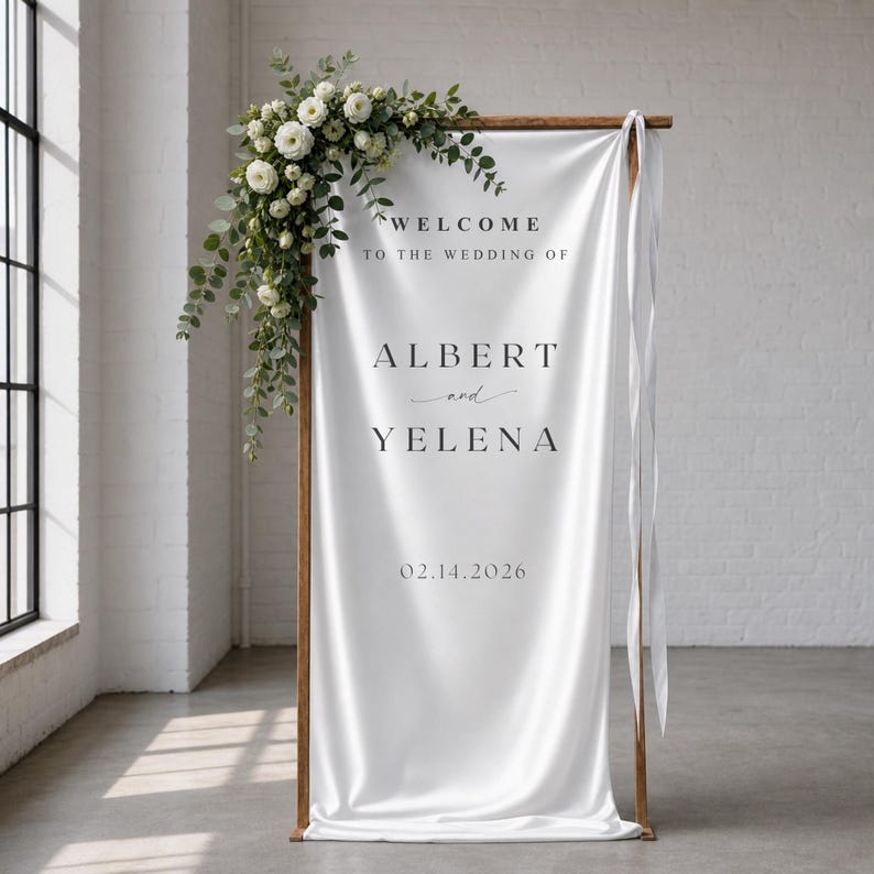 Fabric Wedding Welcome Sign -modern Satin Welcome Signage, Minimalist ...