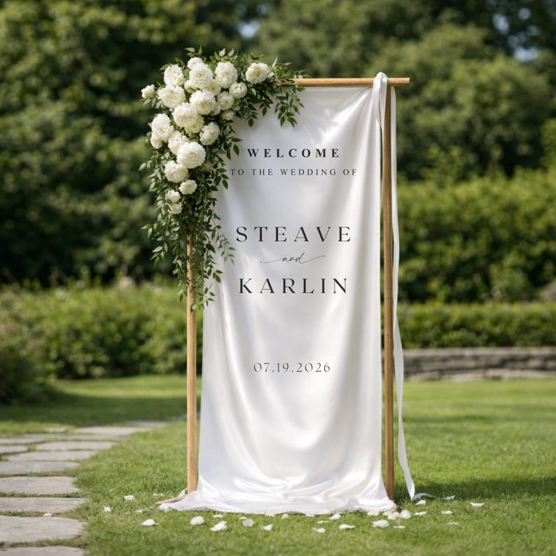 Fabric Wedding Welcome Sign -modern Satin Welcome Signage, Minimalist ...