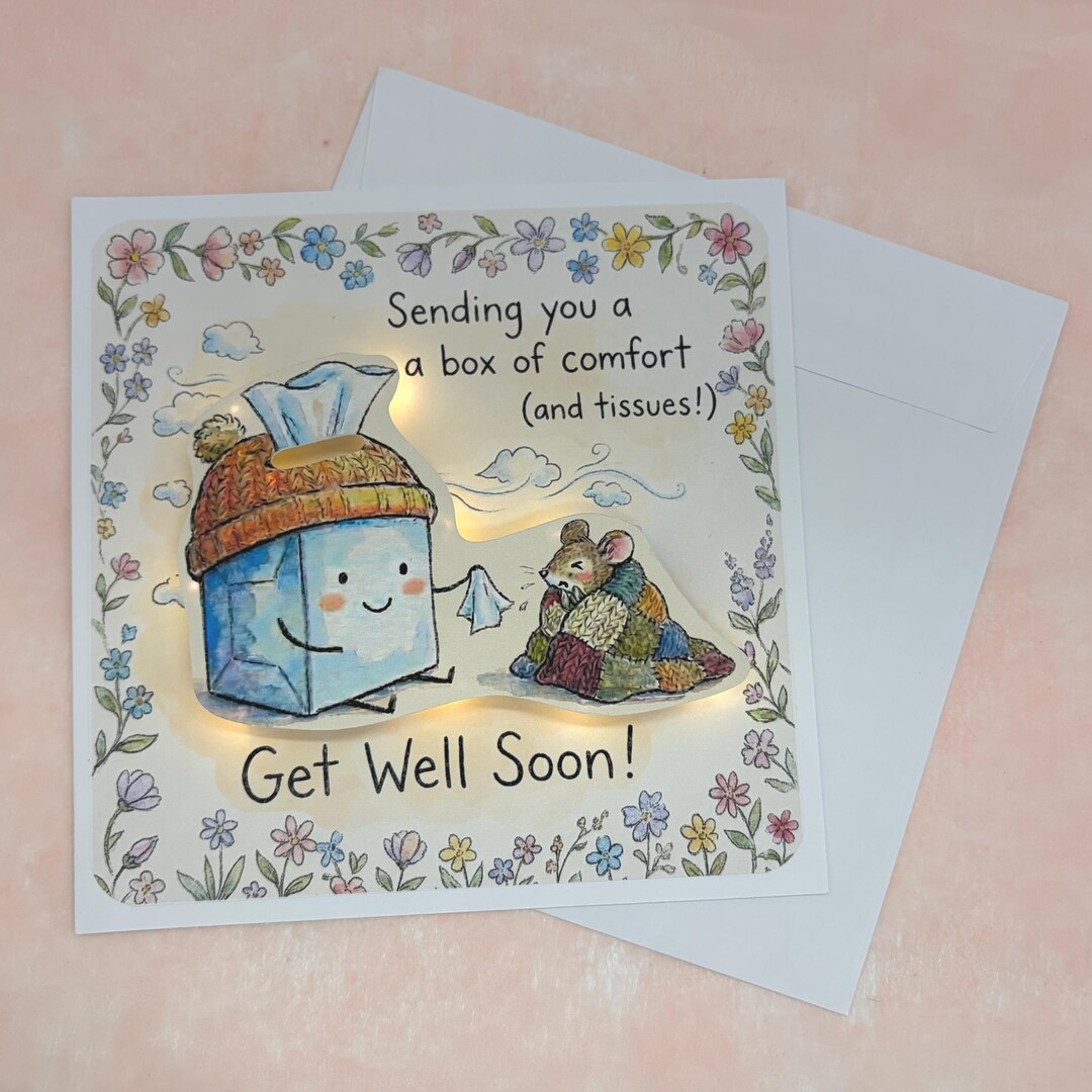 Handmade Light up Get Well Soon Card - Real Pull Out Tissue - Cute ...