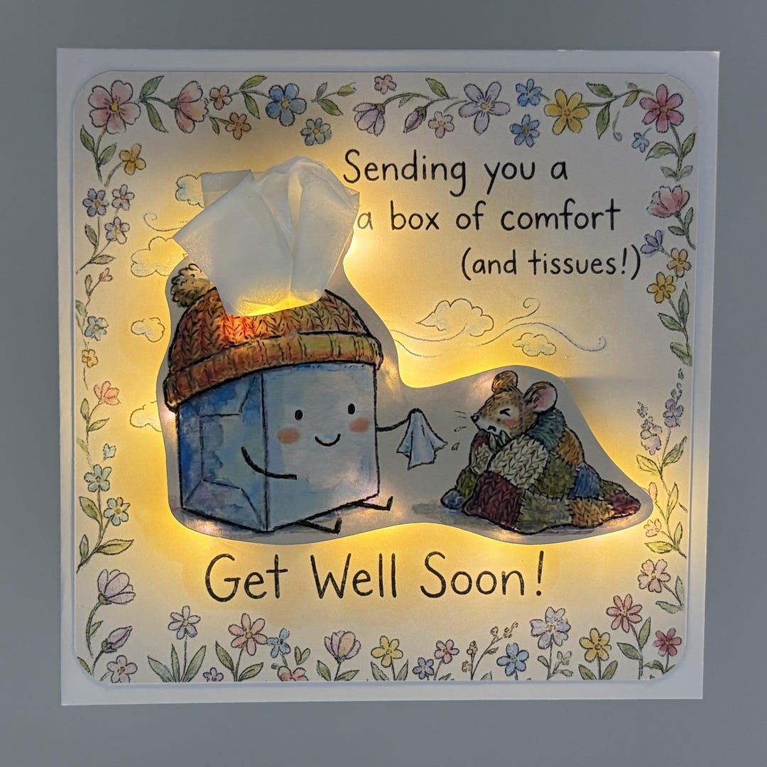 Light up Get Well Soon Card - LED Mouse & Tissue Box Greeting - Box of ...