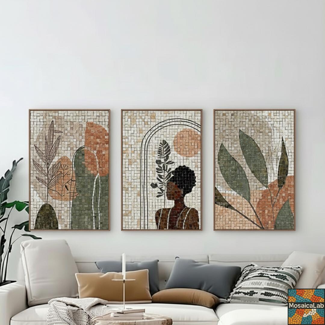 Handmade Stone Mosaic Triptych, Boho Woman, Botanical Art - Etsy