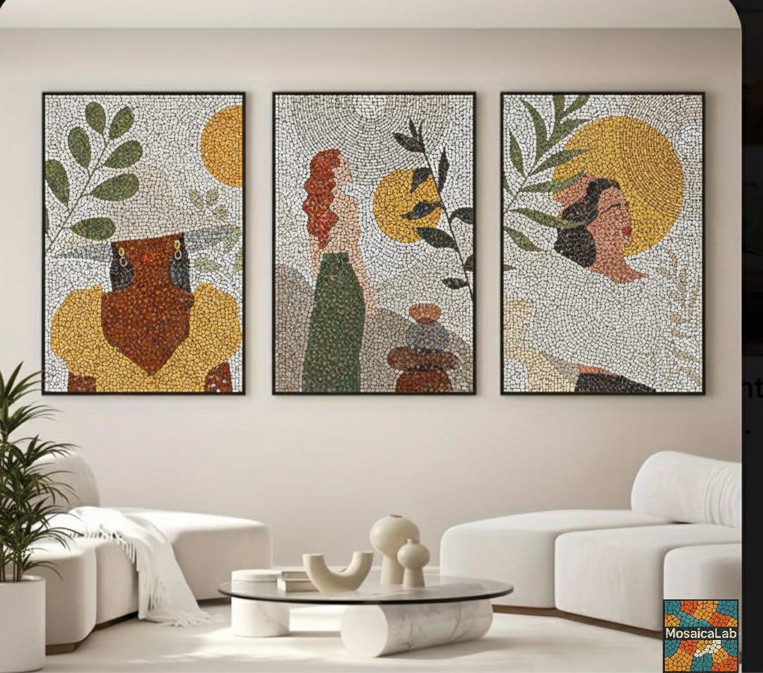 Handmade Natural Stone Mosaic Art, Boho Woman, 3 Panel Triptych - Etsy