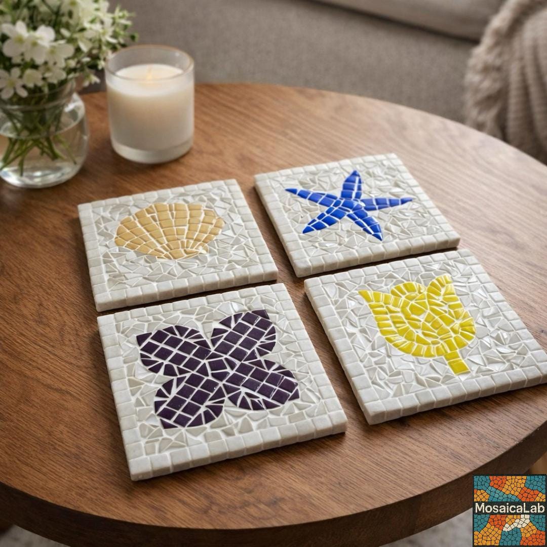 Handmade Coastal Mosaic Coaster Set, Beach House Decor, Summer Gift - Etsy