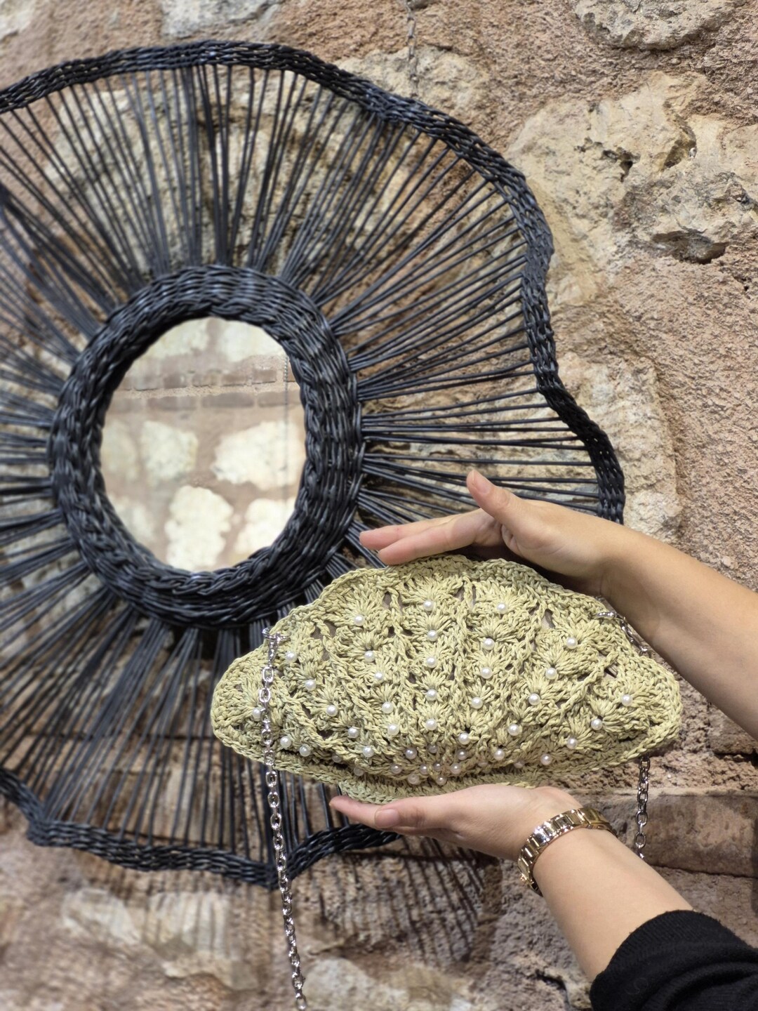 Oyster Pearl Bag, Handmade Shell Crochet Bag, Spagetti Yarn With Pearls ...