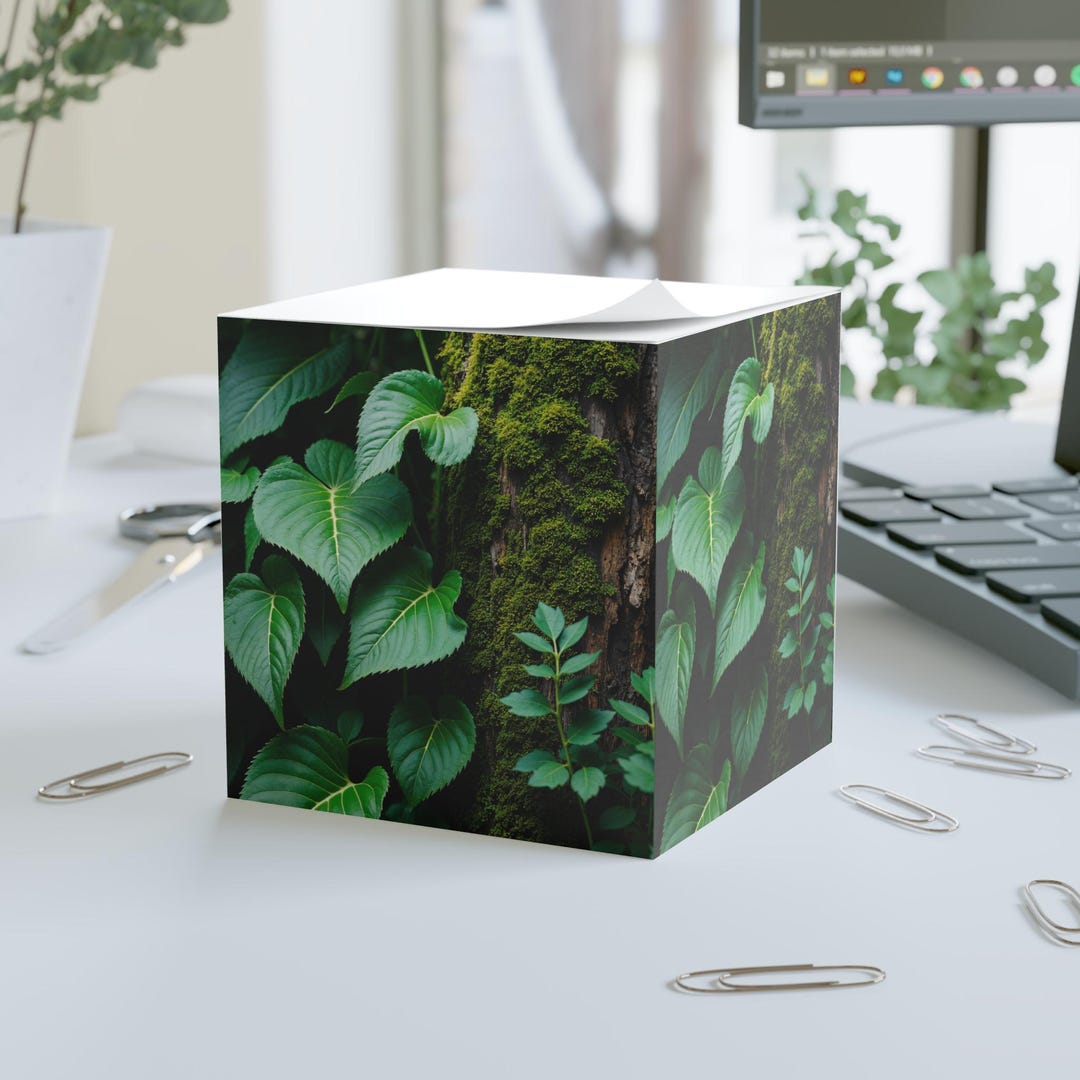 Green Leaf Moss Note Cube | Botanical Sticky Note Pad - Etsy