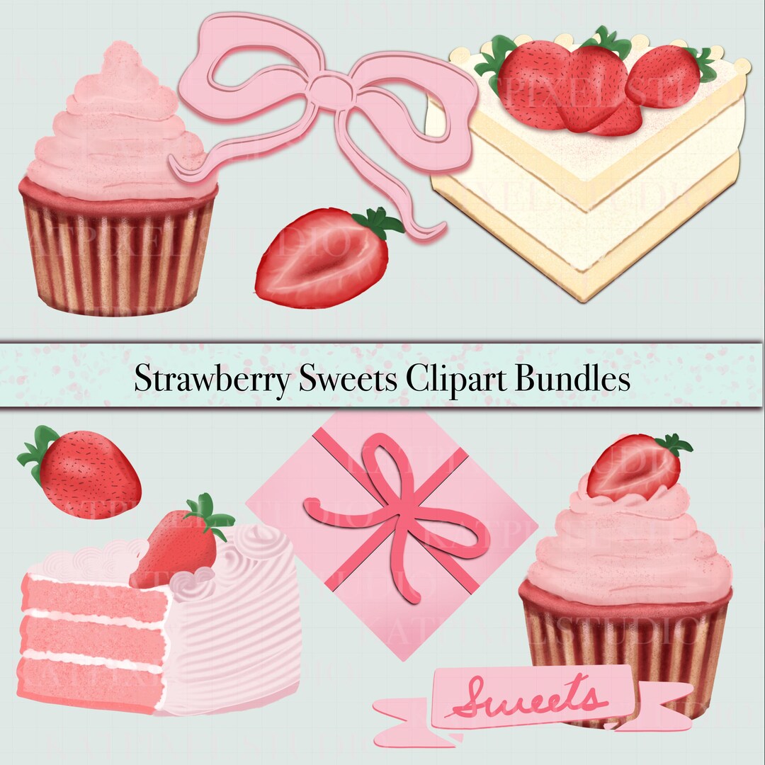 Strawberry Sweets Clipart Bundle PNG Coquette Pastel Dessert Icons ...